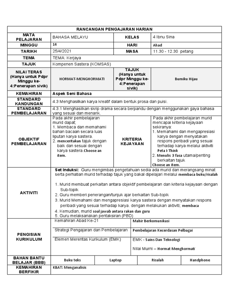 RPH t.4 Modul Novel Jendela Menghadap Jalan | PDF
