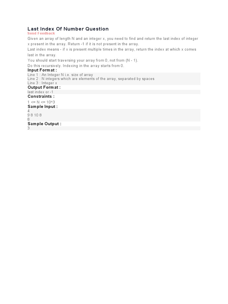 Last Index of Number Question | PDF