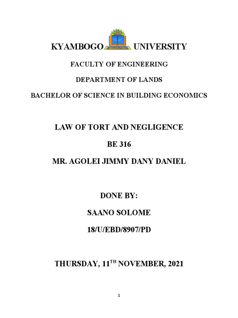 Law of Tort Assignment | PDF | Negligence | Damages