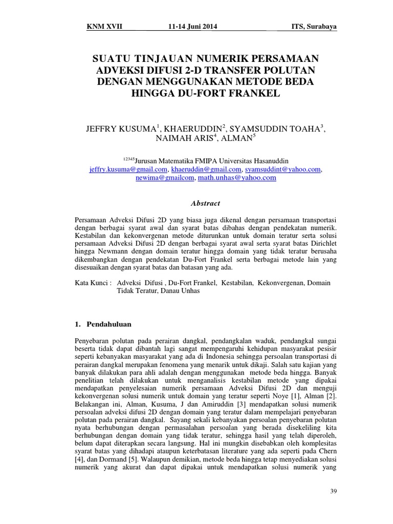 Tinjauan Numerik Adveksi Difusi | PDF