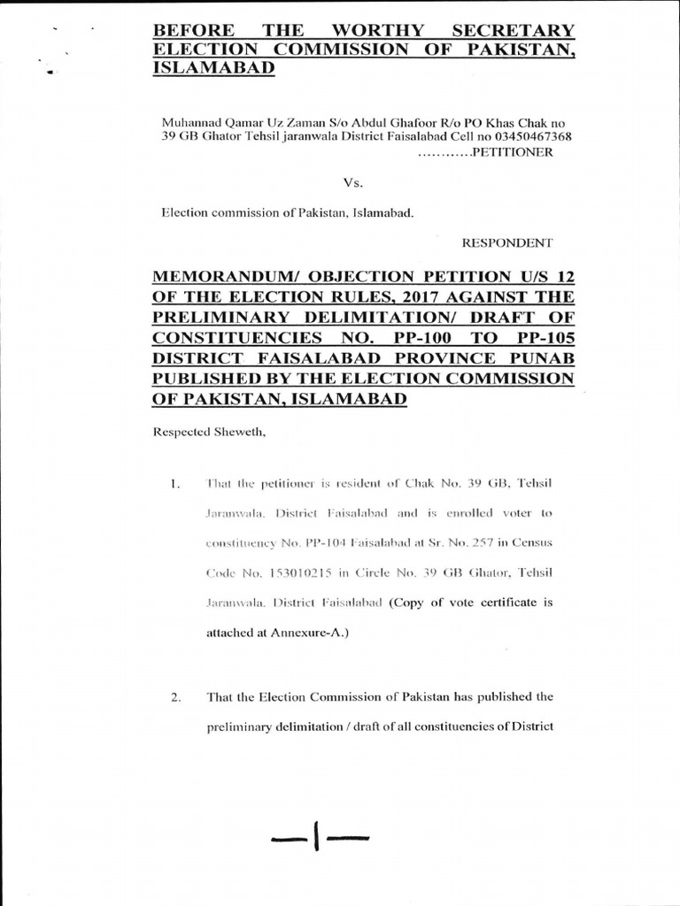 12-PP-100 Faisalabad-IV, Mr. Muhammad Qamar Uz Zaman So Abdul Ghafoor ...