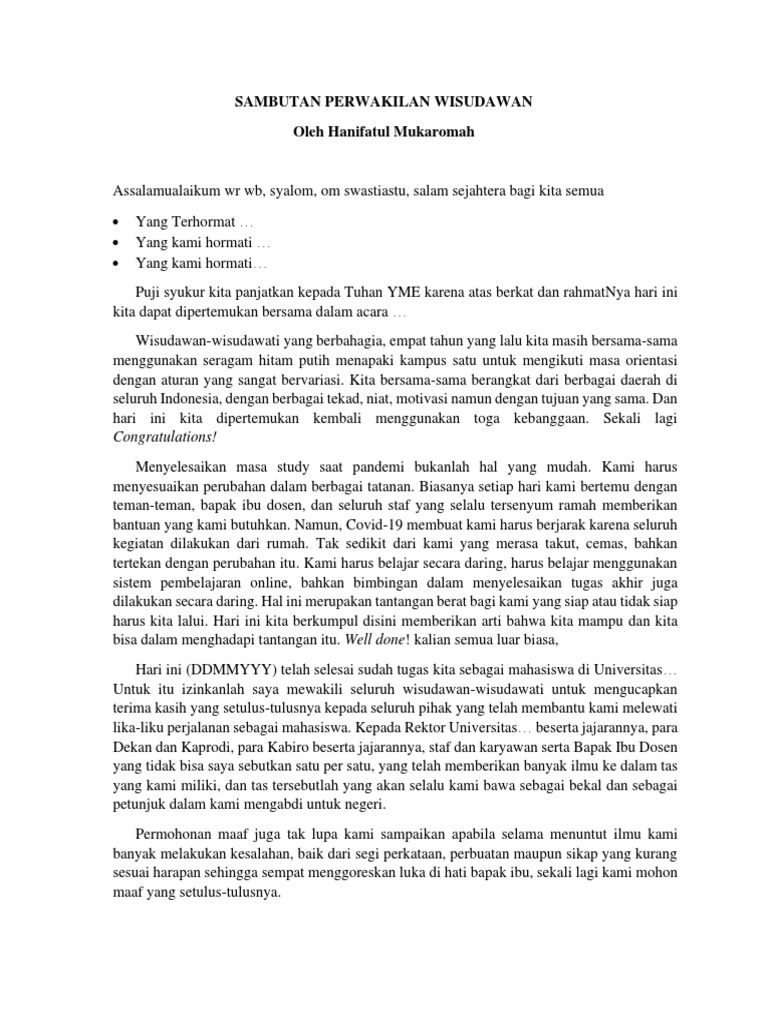 Sambutan Perwakilan Wisudawan | PDF