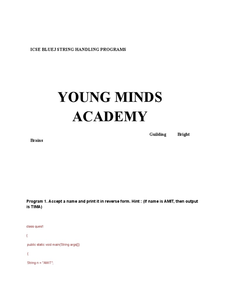 Icse Bluej String Handling Programs Pdf String Computer Science