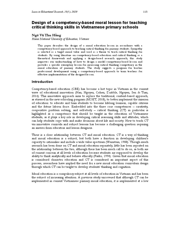 Design of A Competency-Based Moral Lesson For Teaching Critical ...