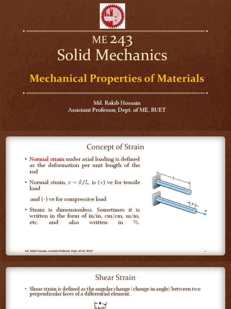 243 Solid Mechanics: Mechanical Properties of Materials | PDF ...