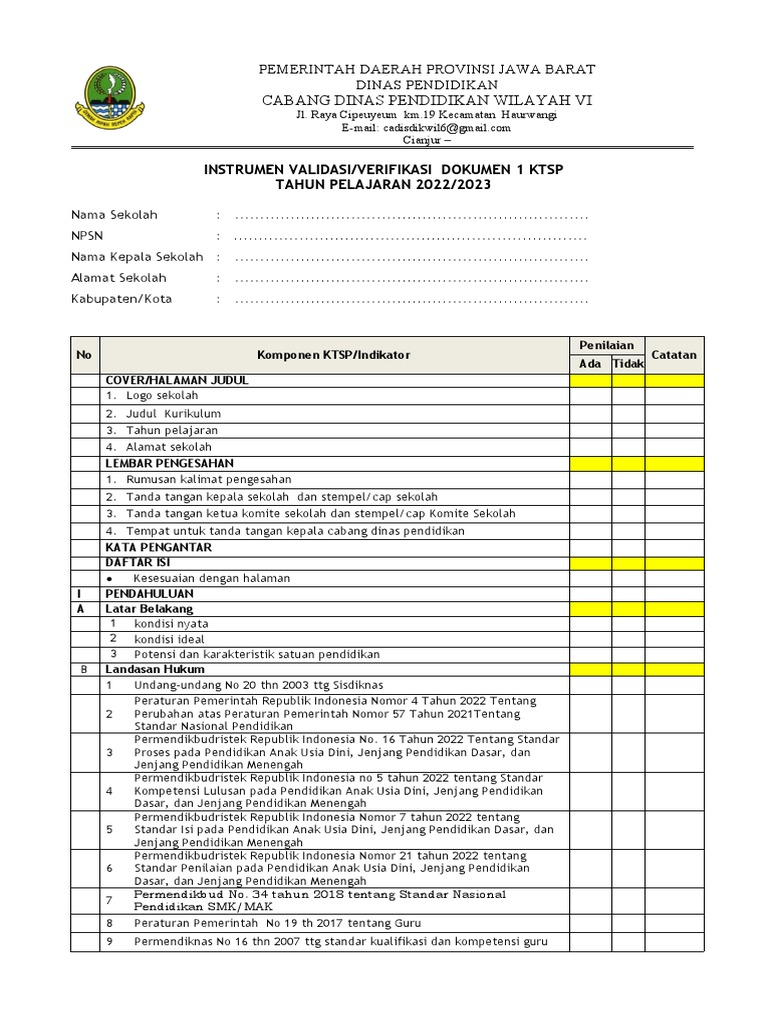 INSTRUMEN VALIDASI KTSP SMK - New | PDF