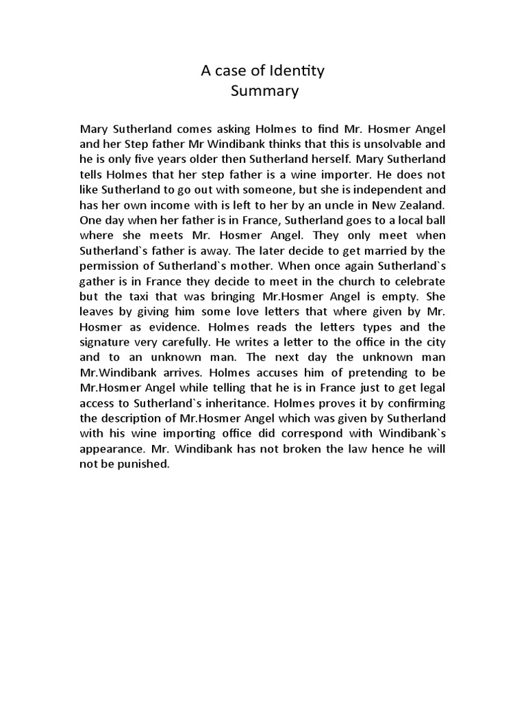 A Case of Identity Chapter 3 Summary | PDF