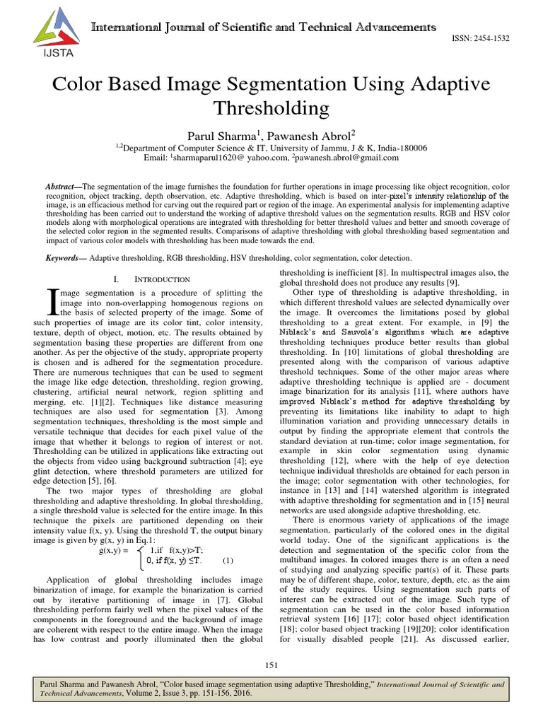 09.color Based Image Segmentation Using Adaptive Thresholding | PDF ...