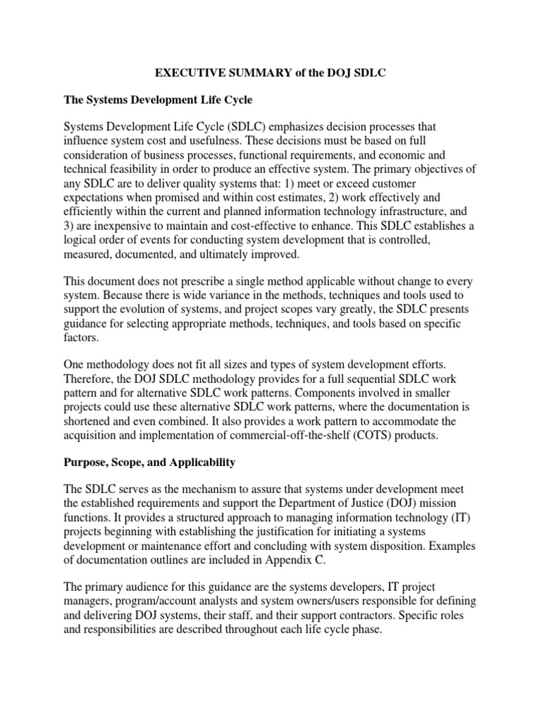 Executive Summary of The Doj SDLC | PDF | Business | Systems Engineering