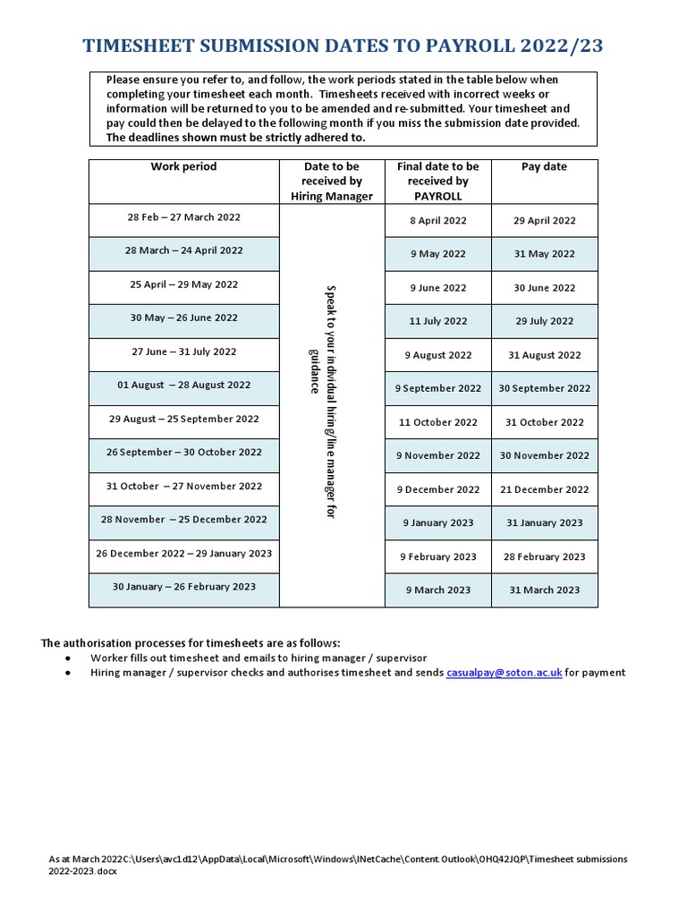 Timesheet Submission Dates 2022 - 2023 | PDF | Operating System ...