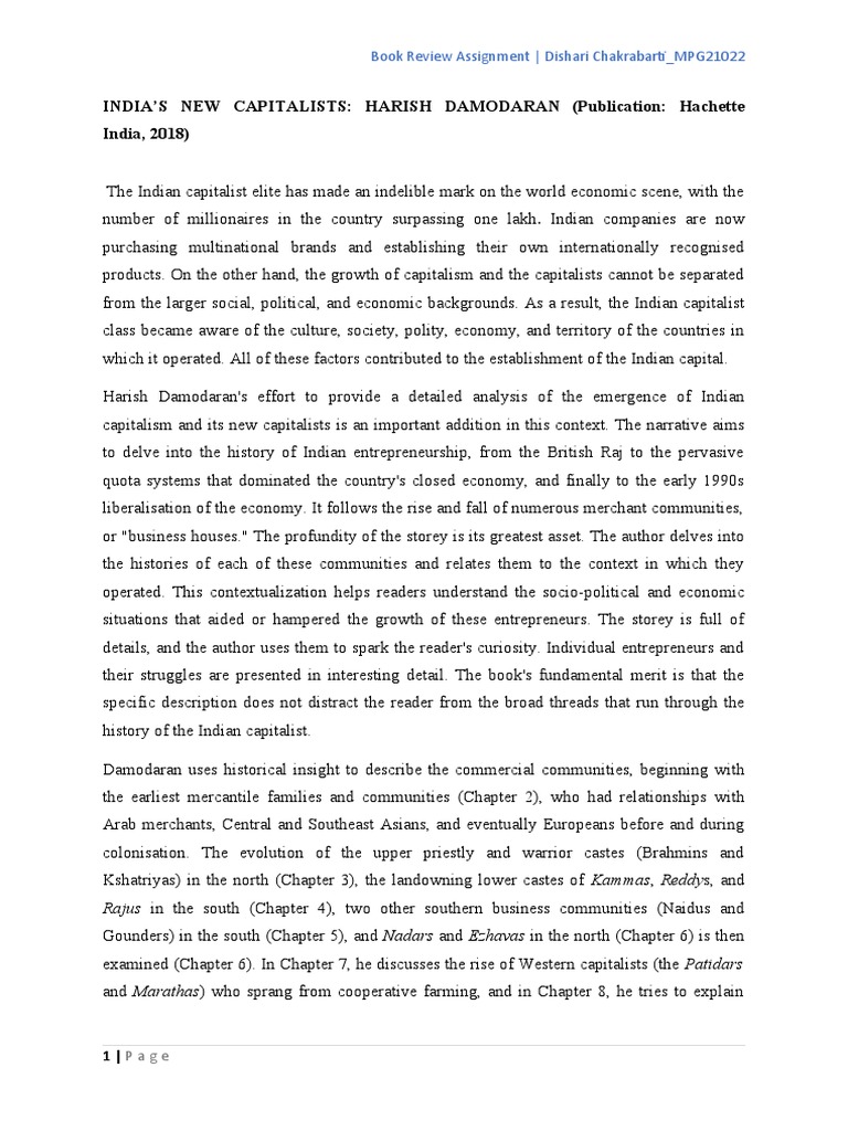 Book Review - Dishari Chakrabarti - MPG21022 | PDF | Capitalism ...