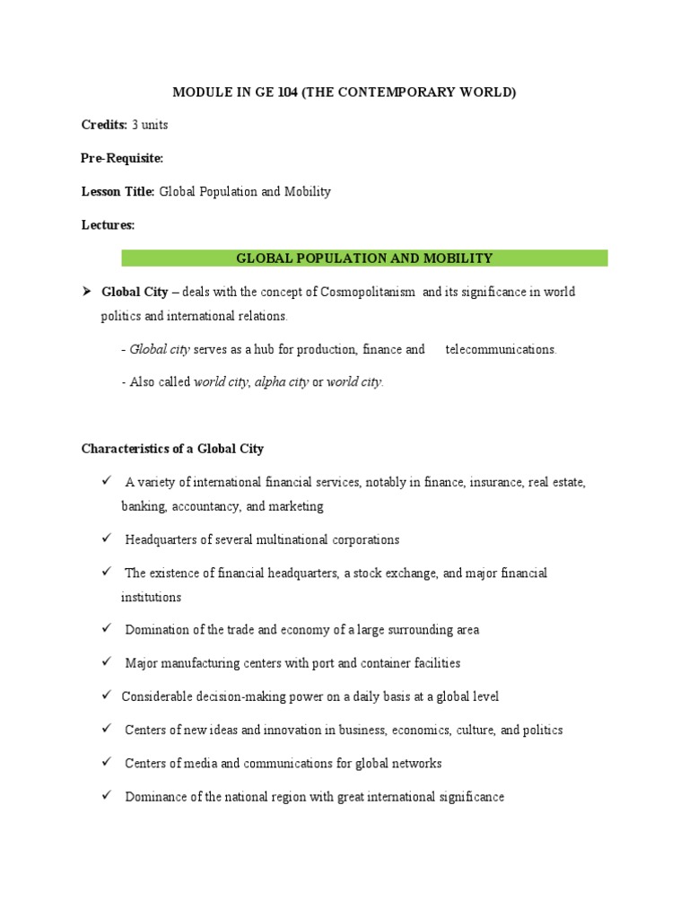 Global Population and Mobility | PDF | Census | City
