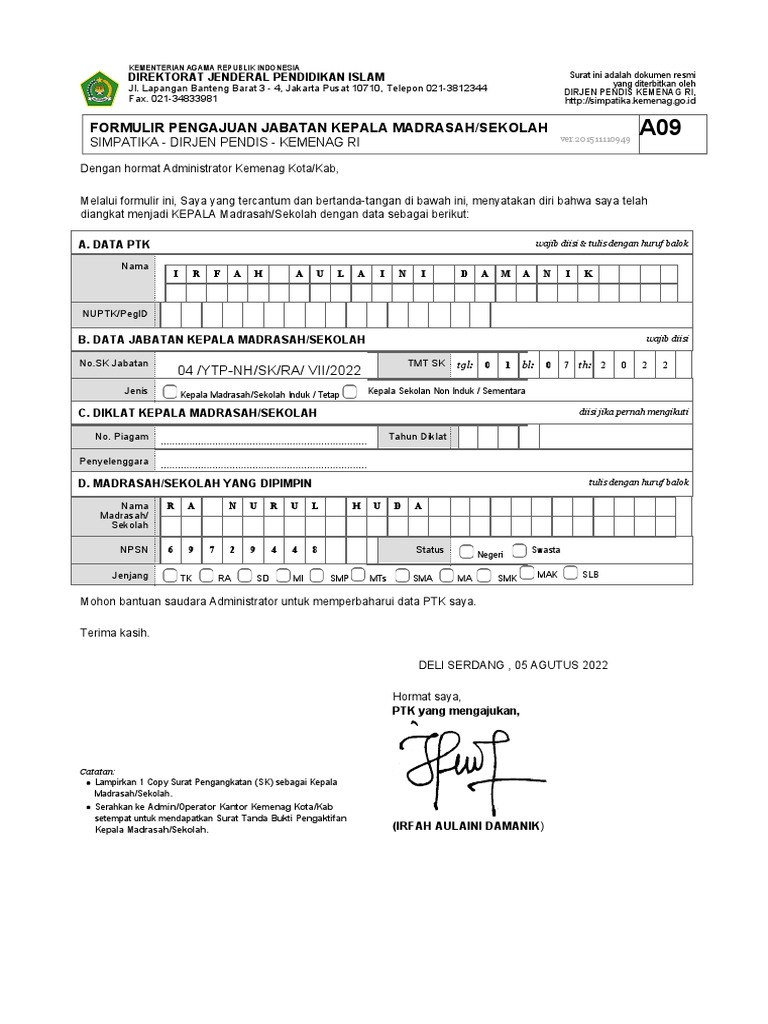 Formulir A09 Kamad Baru | PDF