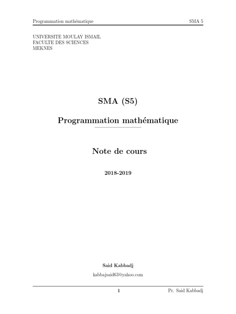Programmation Mathématique | PDF | Optimisation mathématique | Extremum