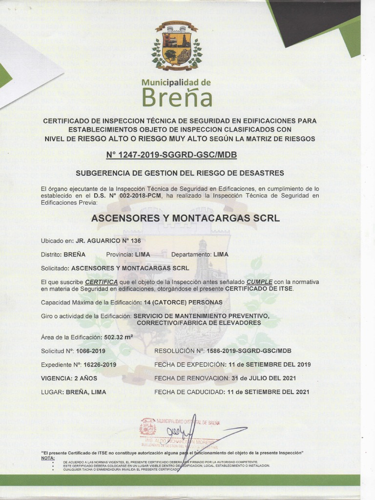 14-Certificado Indeci SRL | PDF