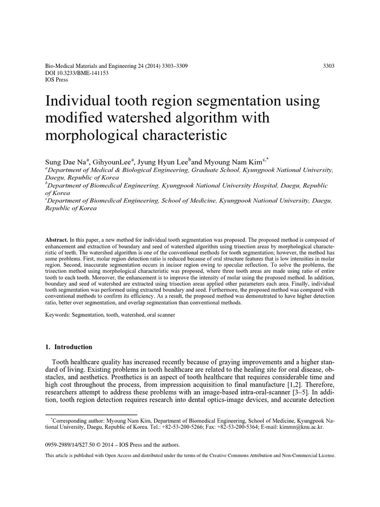 Dividual Tooth Region Segmentation Using Modified Watershed Algorithm With Morphological