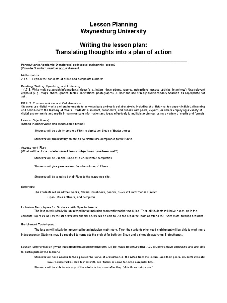 Resource Room Lesson Plan Guide | PDF | Lesson Plan | Inclusion (Education)