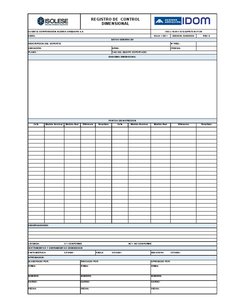 ISO Registro de Control Dimensional | PDF
