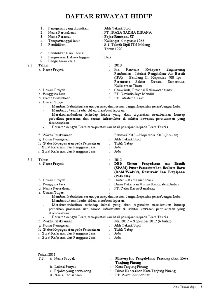 CONTOH CV Ahli Teknik Sipil | PDF