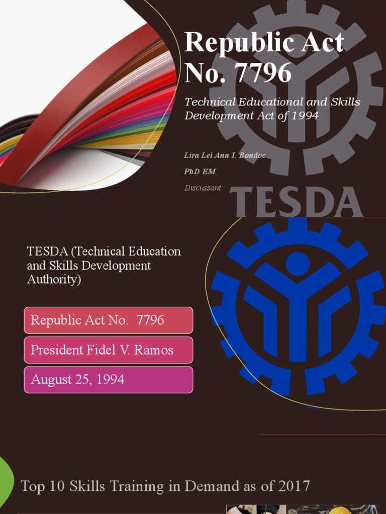 Republic Act No. 7796: TESDA Act of 1994 | PDF | Apprenticeship ...