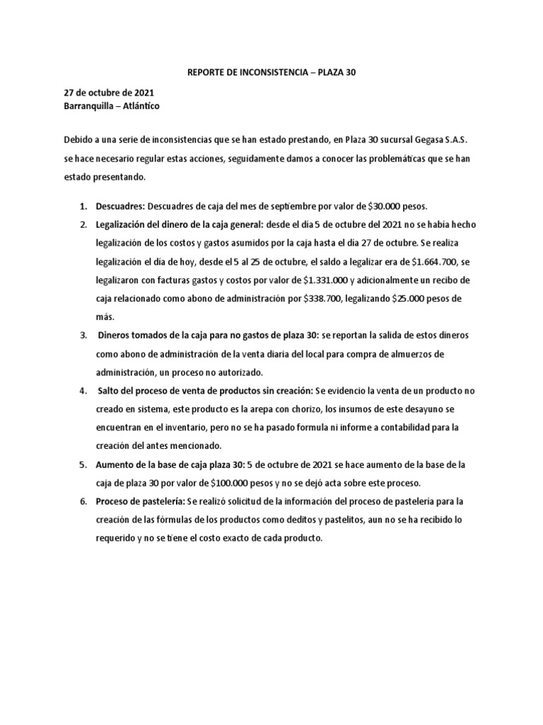 Reporte de Inconsistencia | PDF