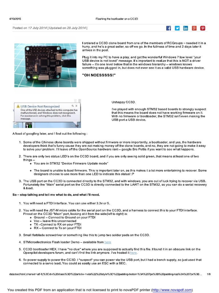 Flashing The Bootloader On A CC3D | PDF