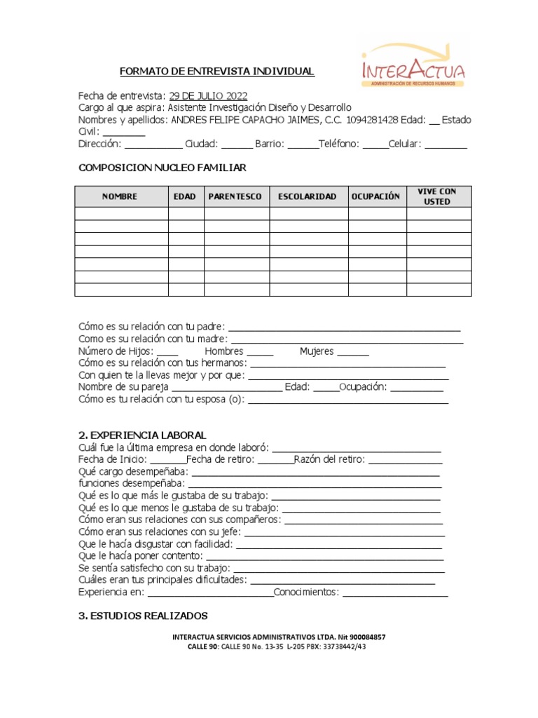 Formato de Entrevista Individual | PDF