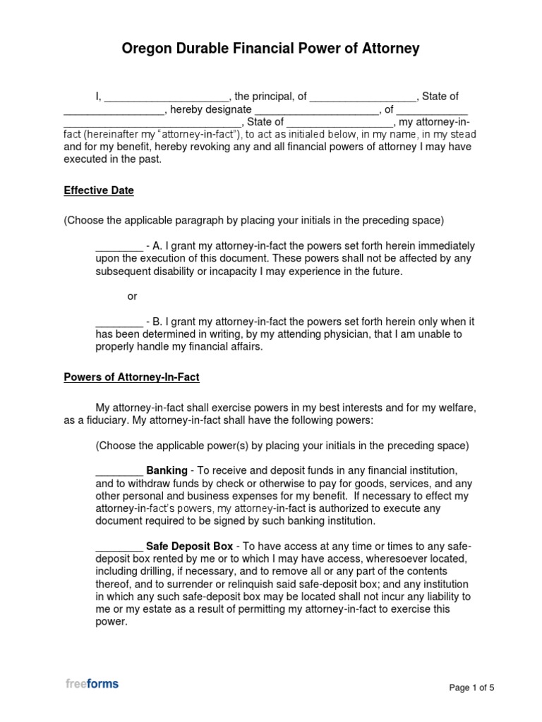 Oregon Durable Financial Power of Attorney Form | PDF | Power Of ...