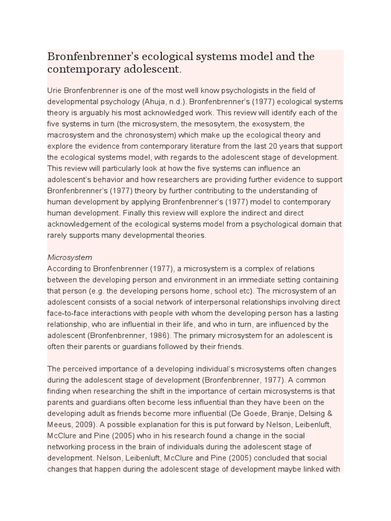 Bronfen Brenner | PDF | Adolescence | Developmental Psychology