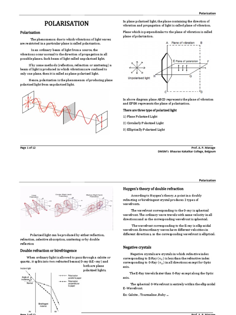 BSC Sem IV PhysicsPolarisation | PDF | Polarization (Waves) | Optics