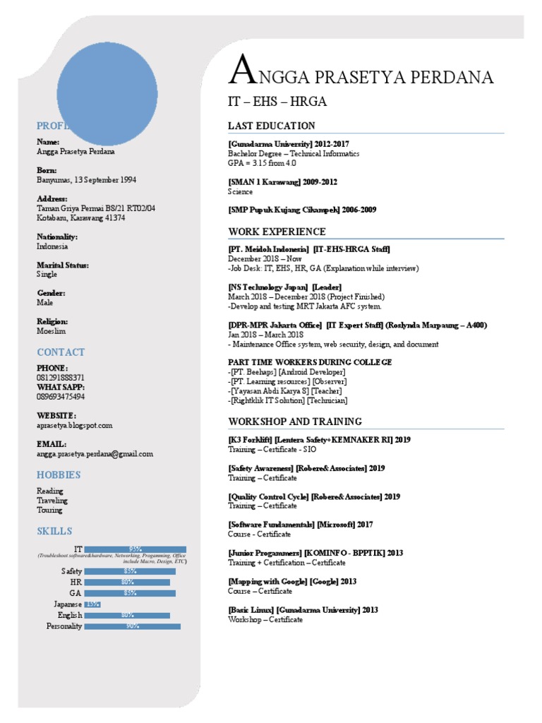 CV Angga Prasetya Perdana | PDF | Computing