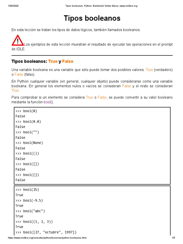 Datos Booleanos | PDF | Python (lenguaje de programación) | Enseñanza ...