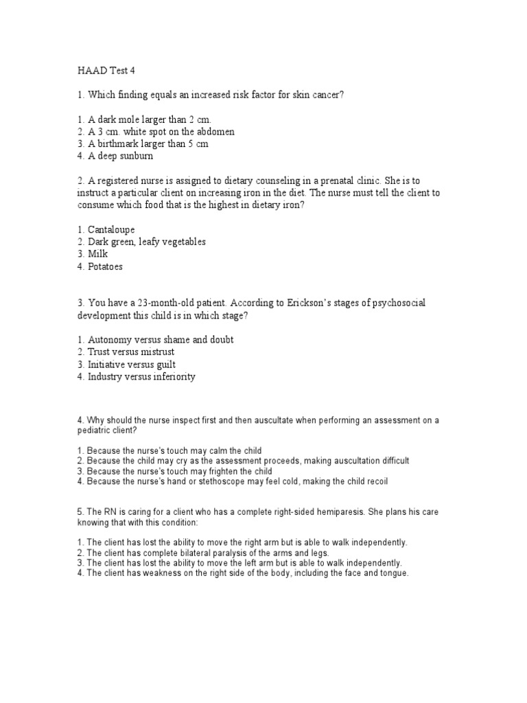 HAAD Test 4 Questions | PDF | Meningitis | Nursing