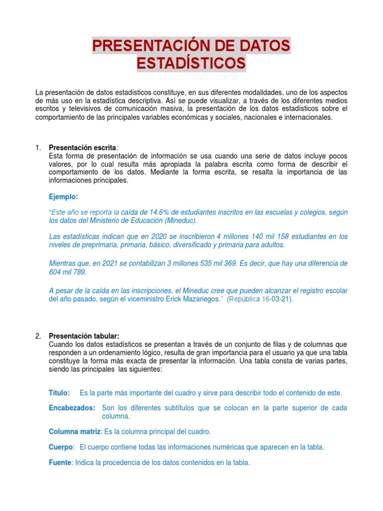 Presentación de Datos Estadísticos | PDF