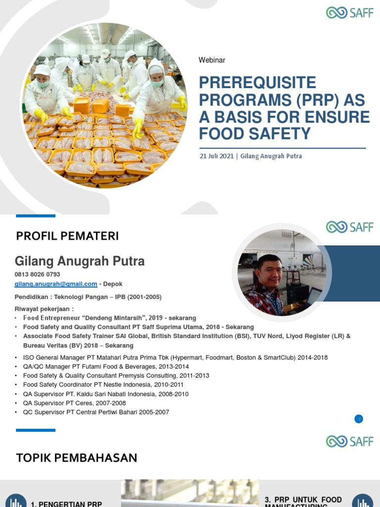 Prerequisite Programs (PRP) As A Basis For Ensure Food Safetyrev01 | PDF