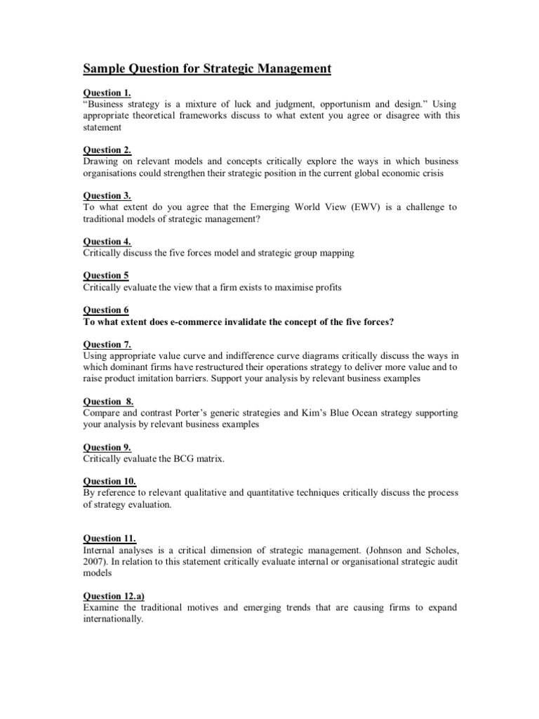 Sample Questions For Strategic Management | PDF