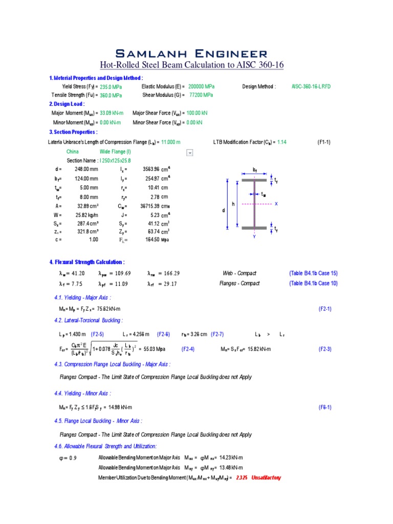 Hot-Rolled Steel Beam Calculation To AISC 360-16 | PDF | Strength Of ...