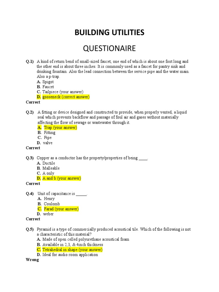Building Utilities Questionnaire Insights | PDF | Incandescent Light ...