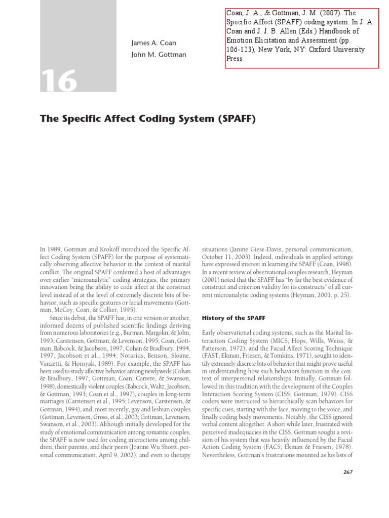 Coan Gottman 2007 SPAFF | PDF | Nonverbal Communication | Anger