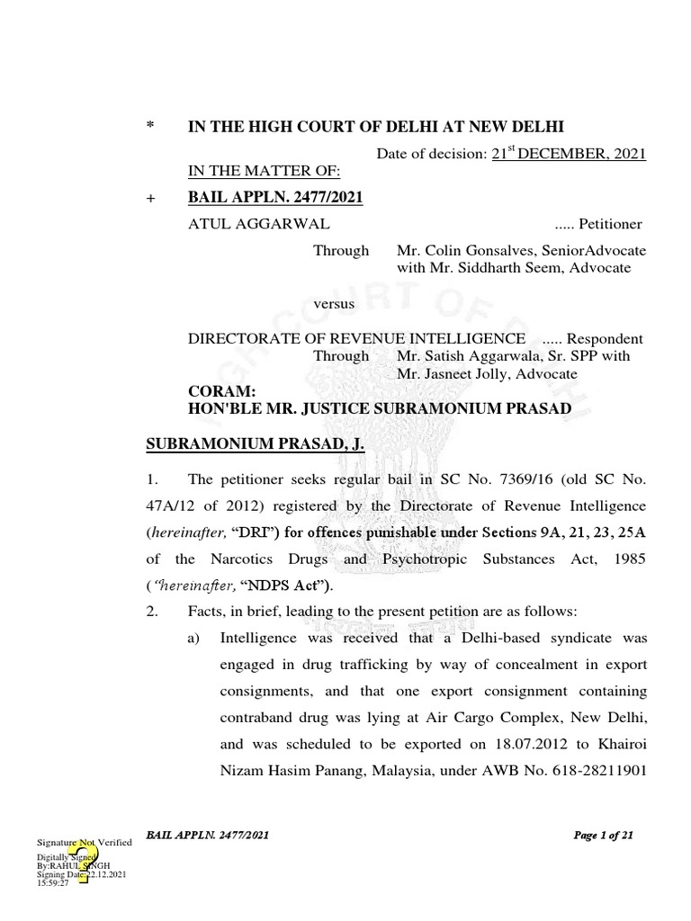Atul - Aggarwal - Vs - Directorate - of - Revenue - On - 21 - December - 2021 - BAIL | PDF ...