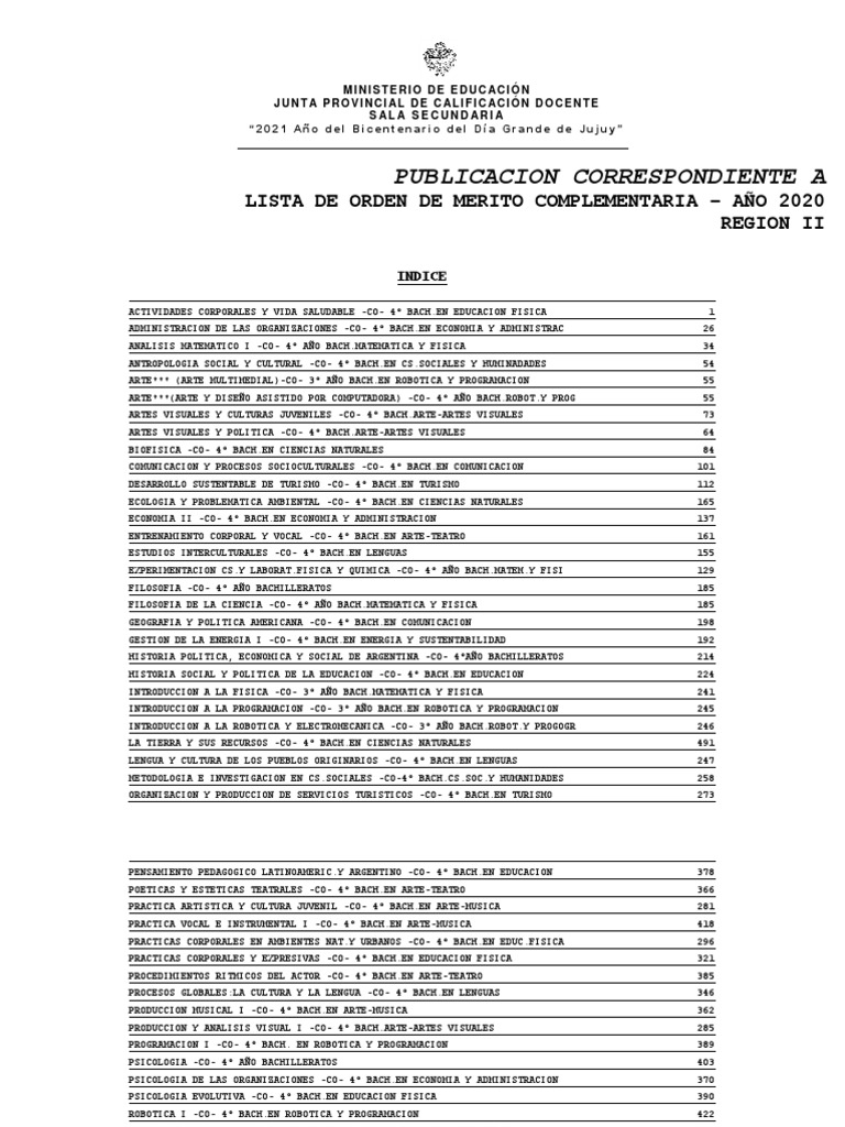 Lista de Orden de Merito Complementaria - Region Ii | PDF | Science