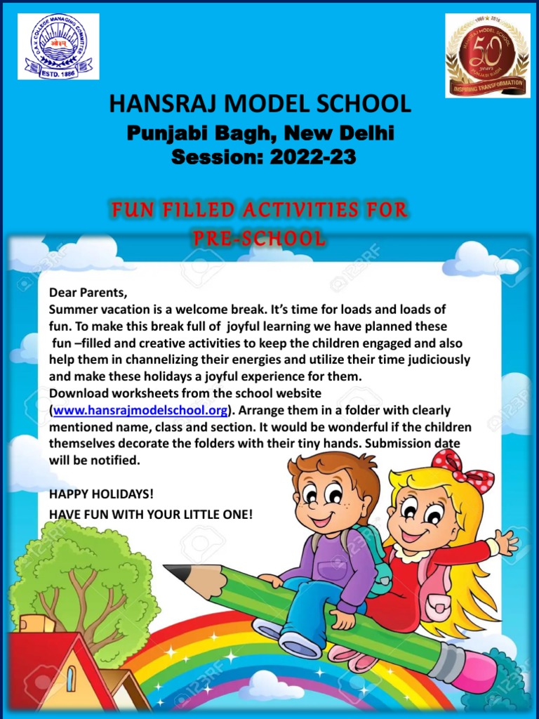 Pre School Holidays Homework | PDF
