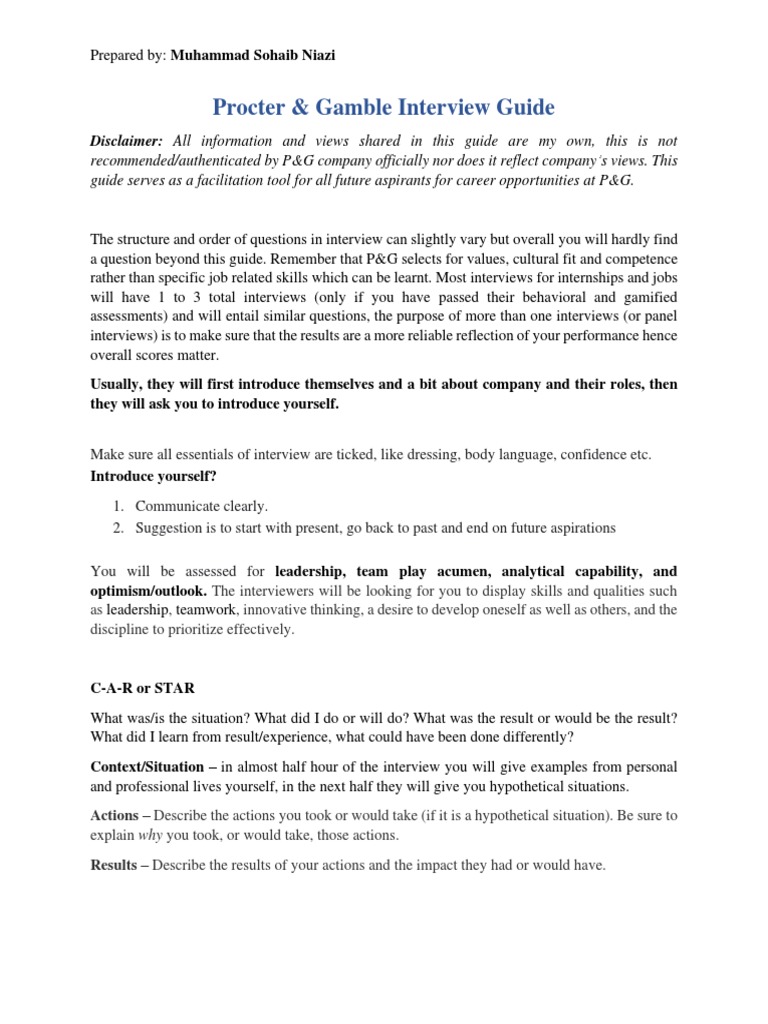 P&G Interview Guide - Sohaib Niazi | PDF | Leadership | Thought