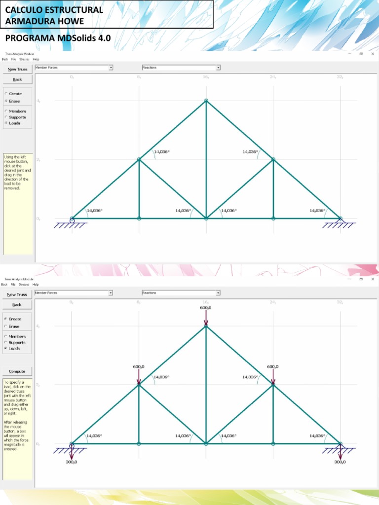 Cálculo Estructural Armadura Howe MDSolids | PDF | Negocios | Finanzas y dinero