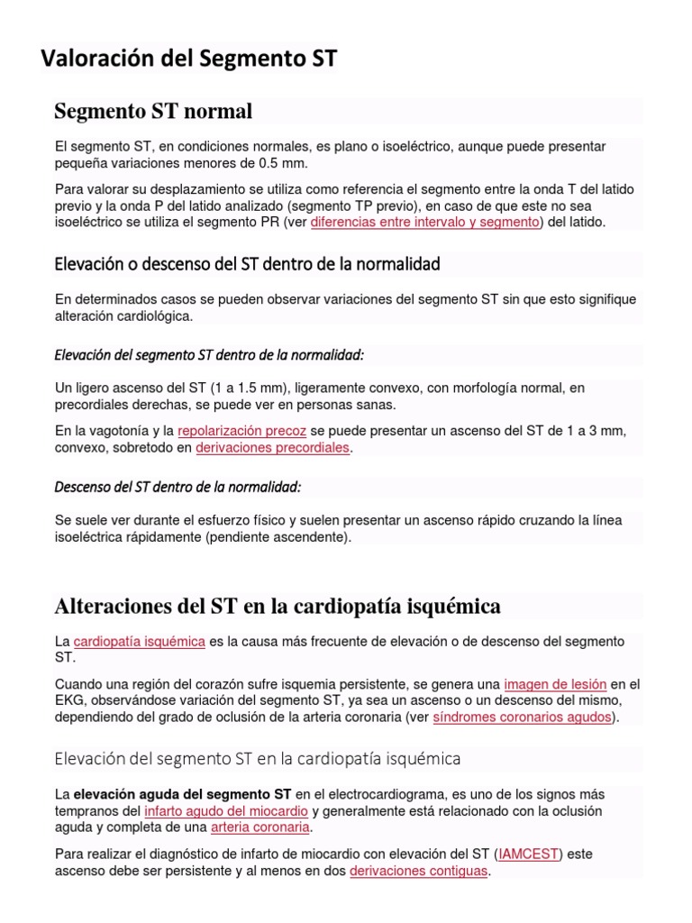 Valoración Del Segmento ST | PDF | Electrocardiografia | Infarto de ...