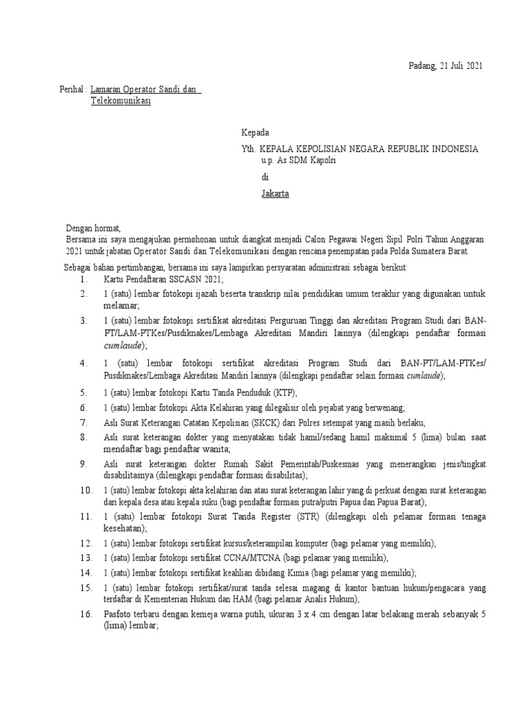 1 Format Surat Lamaran Polri | PDF