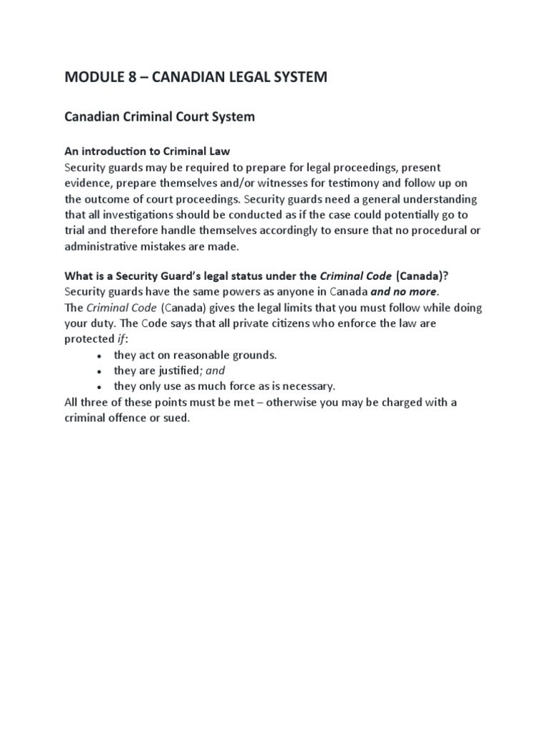 Module 8 - Canadian Legal System | PDF | Evidence (Law) | Court System ...