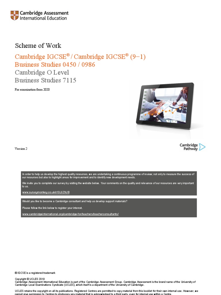 Scheme of Work: Cambridge IGCSE / Cambridge IGCSE (9 1) Business ...