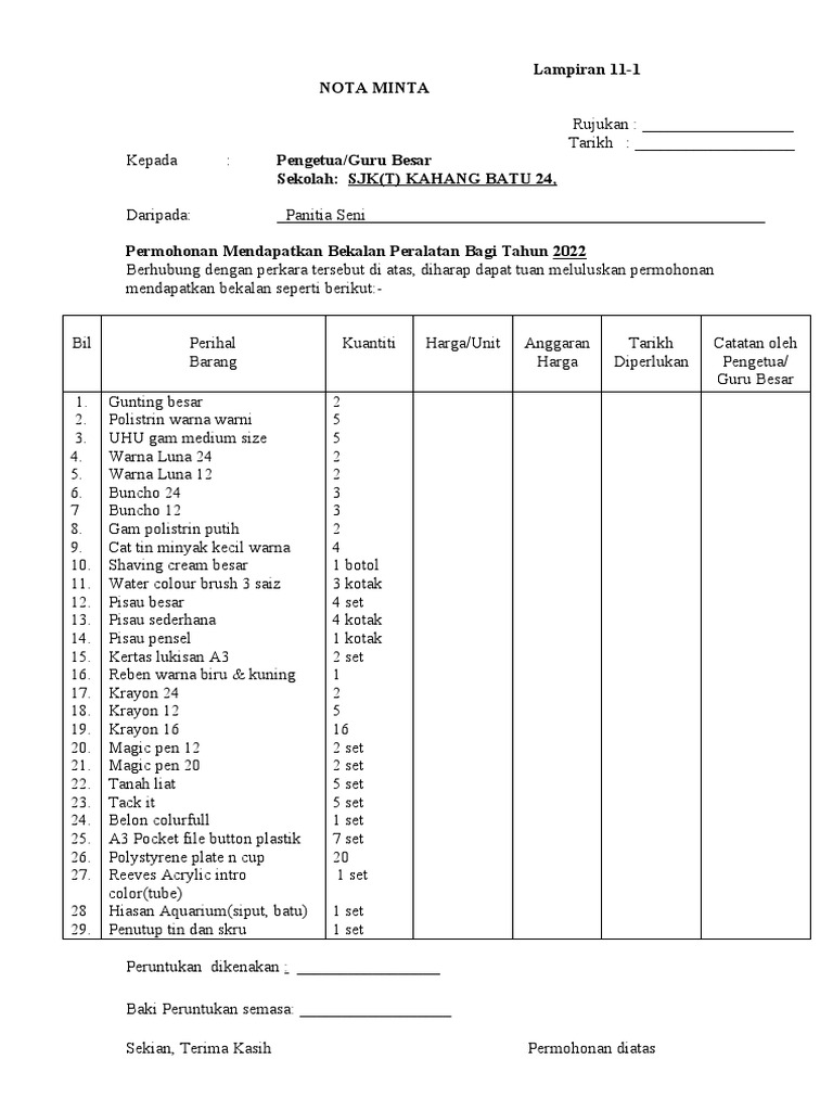 Nota Minta Seni | PDF