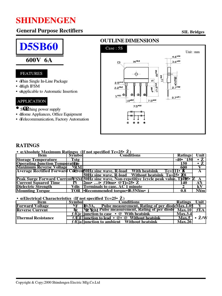 Shindengen: General Purpose Rectifiers | PDF | Rectifier | Diode